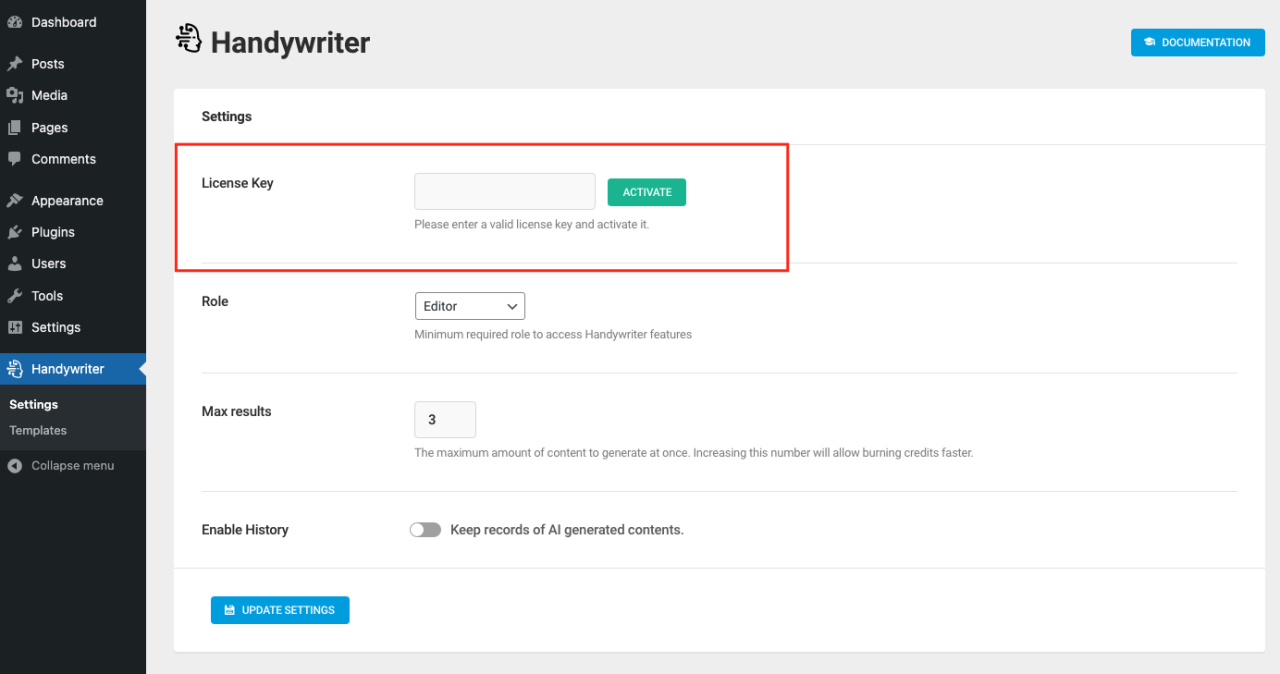 Installation & Configuration — Handywriter